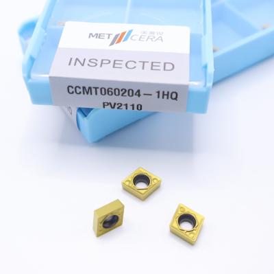 China Glanz oppervlak CCMT060204-1HQ PV2110 Cermet-draaiinleggingen met HRA92,5 hardheid en PVD-coating Te koop