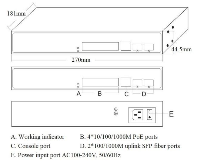 ONV-POE33006PFM switch dimension diagram showing physical measurements