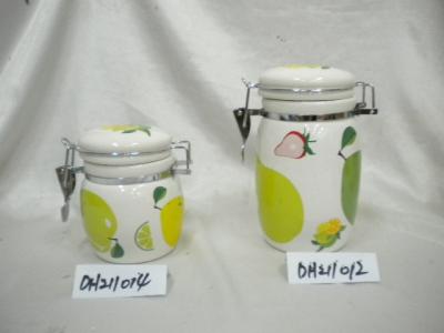Cina Il limone e la fragola progettano i barattoli ceramici di stoccaggio dello zucchero del caffè del tè con gli anelli con sigillo 10,5 x 10,5 x 16 cm in vendita