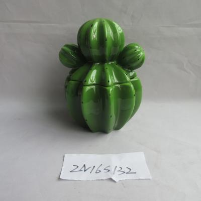 Cina Materiali ceramico 9,5 x 12,5 x 14,6 cm della dolomia della luce del contenitore del barattolo di biscotto del cactus verde in vendita