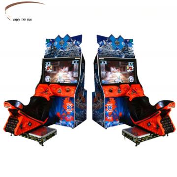 Snocross game machine side view showing controls