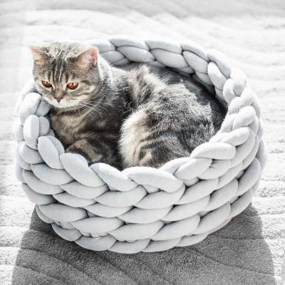 중국 거친 털 손으로 짠 애완동물 고양이 보금자리 기계 세탁 가능 DIY 팔 거친 직물 강아지 베드 판매용