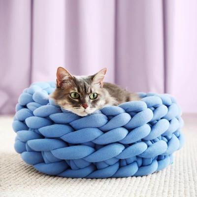 중국 거친 털 손으로 짠 애완동물 고양이 보금자리 기계 세탁 가능 DIY 팔 거친 직물 강아지 베드 판매용