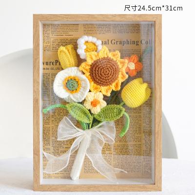 China Handmade Crochet Sunflower Eternal Floral Frame Hanging Decor Gift for Teacher's Day 22x17.5x4.5cm Knited Pile for sale