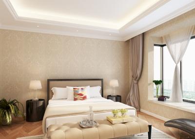 Cina Carta da parati beige adorabile della casa del paese di colore con il modello simmetrico della foglia in vendita