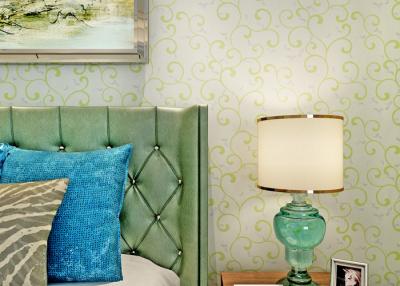 Cina Carta da parati lavabile verde ed argentea del vinile, rivestimento murale moderno del salone in vendita