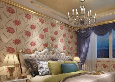 Cina Carta da parati a strisce del salone floreale durevole con i materiali floreali e non tessuti rossi in vendita