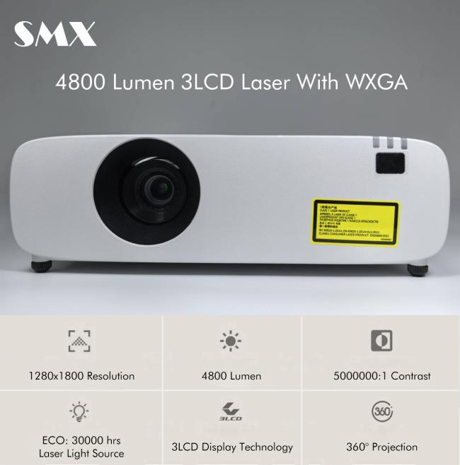 4800 Lumens WXGA Laser Projector showing projection capabilities