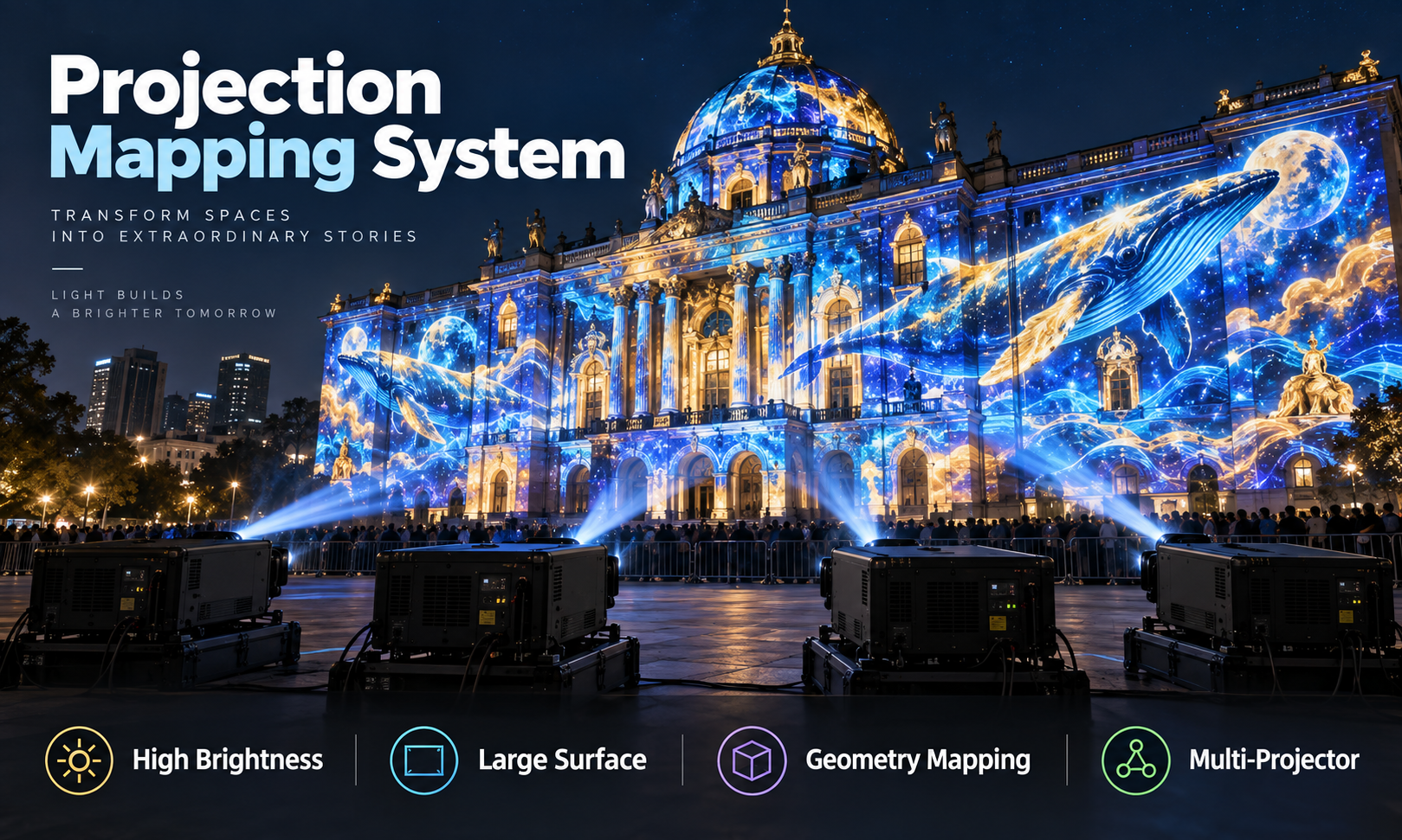 projection mapping projector system for building facade