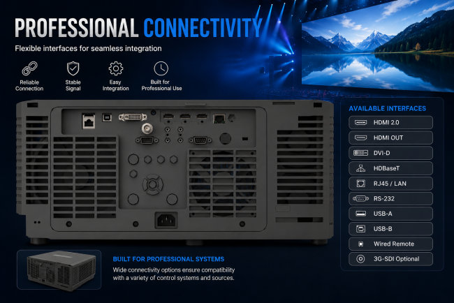 professional projector rear interfaces HDMI HDBaseT SDI LAN