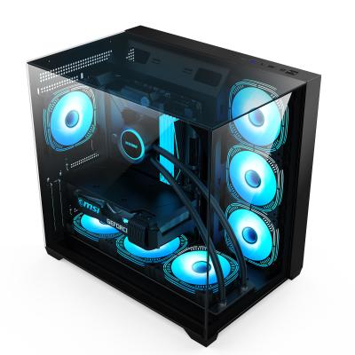 China Chasis de vidrio de tres lados soporta tarjetas base ATX de tamaño completo Cuerpo de computadora para usuarios que necesitan una expansibilidad de enfriamiento eficiente en venta