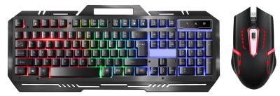 중국 금속 게임 키보드 104 키 FN+F1-F12 기능 LED 백라이트 게임 마우스 조정 가능한 DPI (500-1500) RGB 조명 판매용