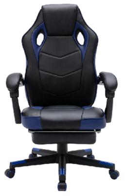 China Ergonomic Gaming Chair with Built-in Footrest, 350mm Nylon Base, and Black PU with Blue PU Accents for sale