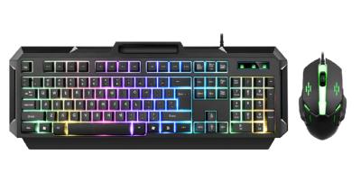 China ETEK 104-Key Wired Mechanical-Feel Gaming Keyboard & mouse combos,Black Carbon Fiber Texture, 2.8M Cable, Rainbow Keycaps for sale