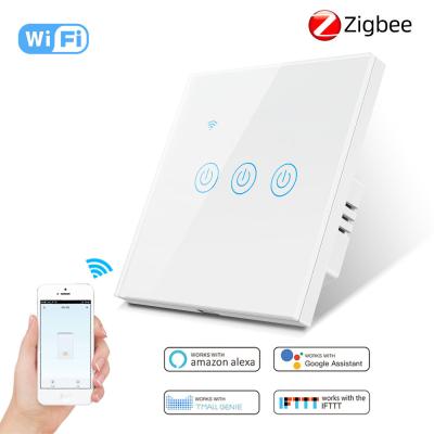 China 50-60Hz ZigBee Smart Switch EU 3 Gang Touch Switch Alexa for sale