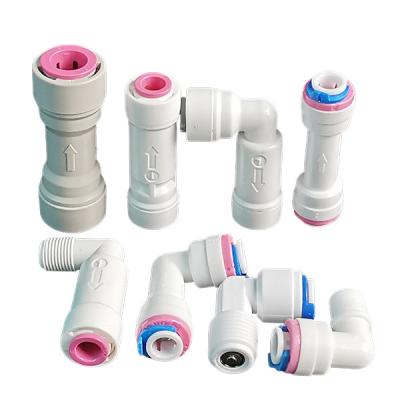 China Straight Union Elbow Water Filter Connection Fittings RO One Way Flow Control Valve for sale