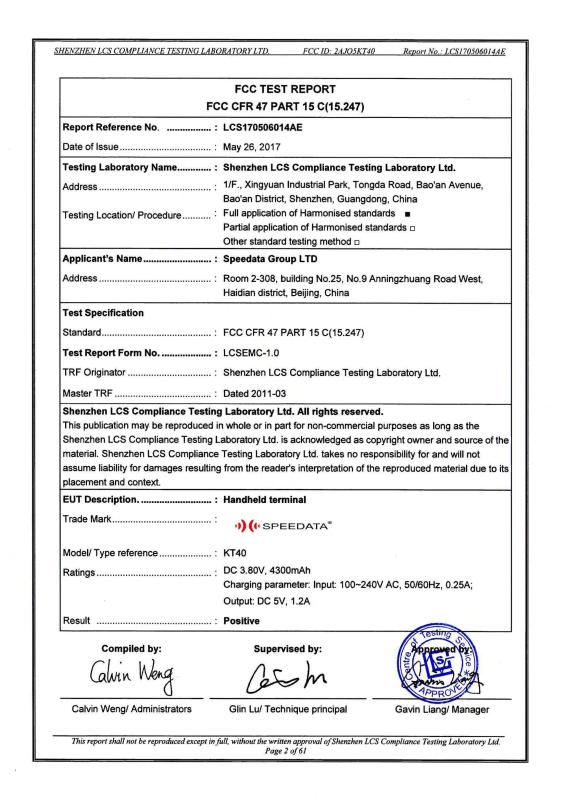 FCC Test Report - Beijing Speedata Technology Co., Ltd