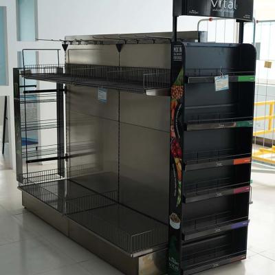 中国 ゴンドラのスーパーマーケットの棚の表示食料雑貨の棚のマットの黒い二重側面 販売のため