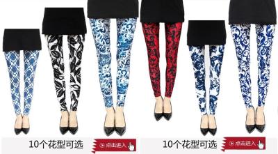 China los pantalones flacos retros de la venta caliente, la porcelana apretada popular de los pantalones, azul y blanca imprimieron las polainas en venta