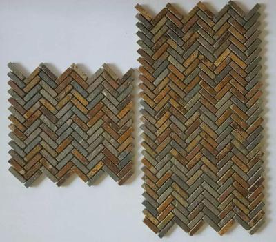 China Rust Slate Mosaic Tile Natural Stone Wall Mosaic Mulicolor Slate Stone Mosaic Slate Mosaic Pattern for sale