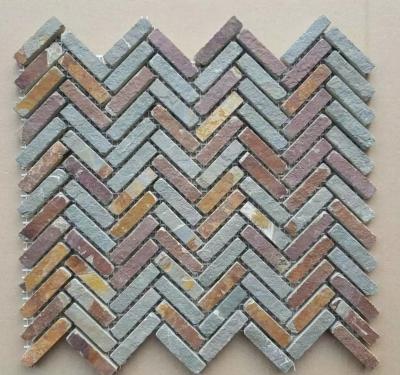 China Rust Slate Mosaic Tile Natural Stone Wall Mosaic Mulicolor Slate Stone Mosaic Slate Mosaic Pattern for sale