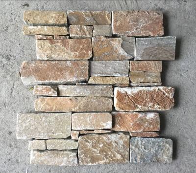 China Beige Split Face Quartzite Z Stone Cladding with Steel Wire Back,Natural Stacked Stone,Z Stone Panel for sale