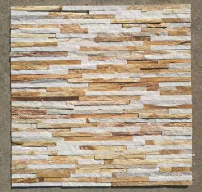 China New Oyster Split Face Slate Stone Cladding,Yellow Quartzite Mini Stacked Stone,Cream Culture Stone for sale