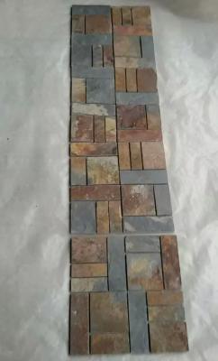 China Multicolor Slate Mosaic,Natural Stone Mosaic Pattern,Rust Slate Mosaic Wall Tiles,Interior Stone Mosaic for sale