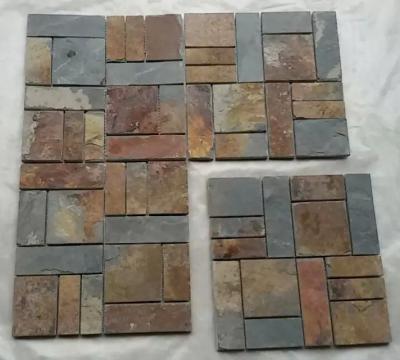China Multicolor Slate Mosaic,Natural Stone Mosaic Pattern,Rust Slate Mosaic Wall Tiles,Interior Stone Mosaic for sale