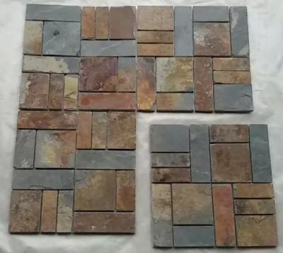 China Multicolor Slate Mosaic,Natural Stone Mosaic Pattern,Rust Slate Mosaic Wall Tiles,Interior Stone Mosaic for sale