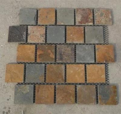 China Multicolor Slate Mosaic,Natural Stone Mosaic Pattern,Rust Slate Mosaic Wall Tiles,Interior Stone Mosaic for sale