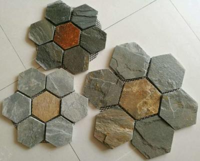 China Multicolor Slate Hexagon Flagstone,Rust Slate Flagston Patio Stones/Wall Cladding Natural Slate Flagstone Pavers/Walkway for sale