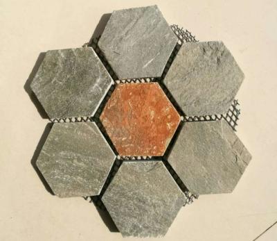 China Multicolor Slate Hexagon Flagstone,Rust Slate Flagston Patio Stones/Wall Cladding Natural Slate Flagstone Pavers/Walkway for sale