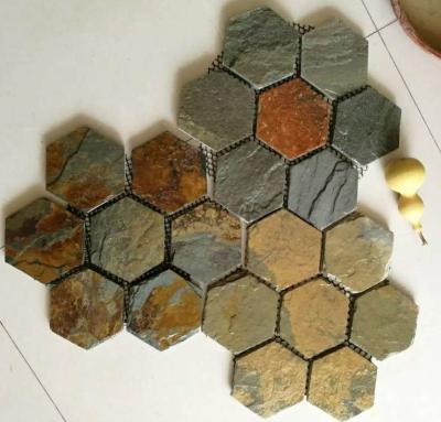 China Multicolor Slate Hexagon Flagstone,Rust Slate Flagston Patio Stones/Wall Cladding Natural Slate Flagstone Pavers/Walkway for sale