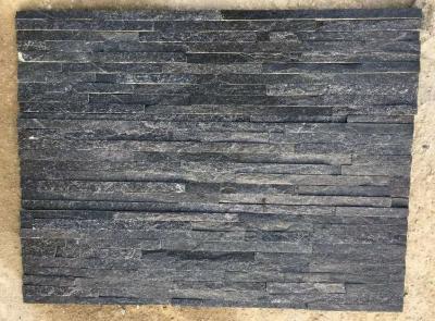 China Black Quartzite Mini Stacked Stone,Black Quartzite Waterfall Shape Ledgestone,Black Quartzite Stone Cladding for sale