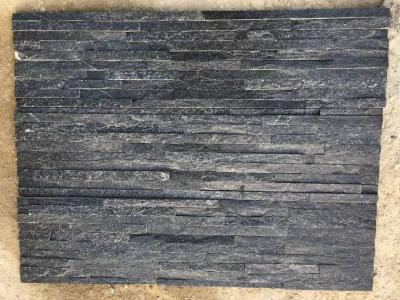 China Black Quartzite Mini Stacked Stone,Black Quartzite Waterfall Shape Ledgestone,Black Quartzite Stone Cladding for sale