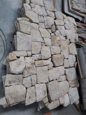 China Beige Limestone Flagstone for Wall,Natural Limestone Wall Cladding back with mesh for sale