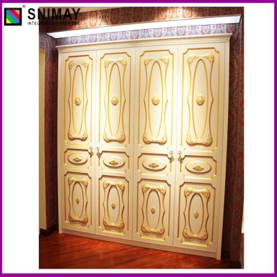 China Guardarropa moderno de la puerta de oscilación del dormitorio del oro, gabinetes de la sala de estar en venta