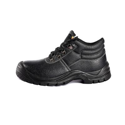 Cina Fabbrica Mid Top Nero Scarpe da lavoro in pelle pura Scarpe da lavoro in acciaio Scarpe di sicurezza da uomo anti-smash in vendita