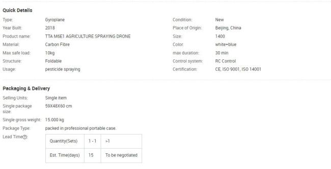 Tta M6e Tiannong Carbon Frame Agri Drone Sprayer Drone Long Range