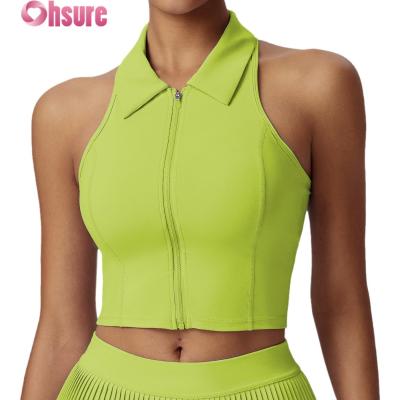 China Premium Women's Sports Tops - Moisture-Wicking Yoga Shirt with Fixed Pads, Stand Collar & Slim Fit for Gym, Daily Wear, Golf for sale