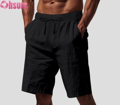 China Men's Lightweight Linen Casual Shorts Summer Breathable Beach Sports Loose Fit Mid-Length Elastic Waist Comfortable for sale