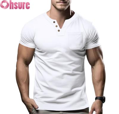 China 2025 Summer New Men's Casual V-Neck T-Shirt Slim Fit Short-Sleeved Top with Silk Screen Printing for sale