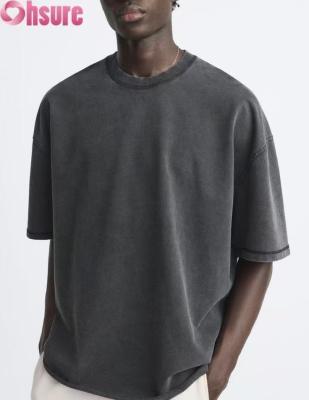 China Custom Heavyweight T-Shirt for Men - Washed Cotton Vintage Streetwear, Oversized Drop Shoulder Design, Bulk Order Available for sale