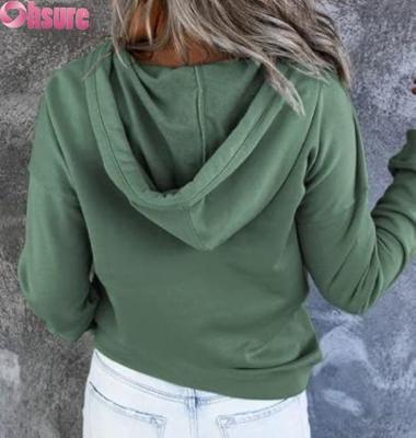 China Women's Casual Loose Fit Long Sleeve Pullover Button-Up Hooded Sweatshirt Front Logo Knitted for Fall Winter Featuring Pockets for sale