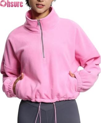 China Womens Soft Fleece Pullover Jacket, Casual Long Sleeve Zipper Sweatshirt with Elastic Hem for Comfort for sale