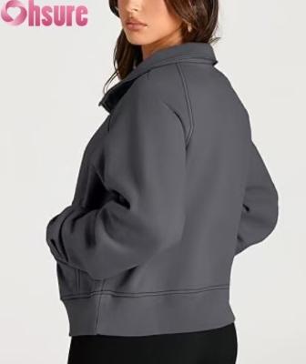 China Custom Women's Half Zip Cropped Fleece Pullover Hoodie | Fall Fashion Quarter Zip Sweatshirt 2025 for sale