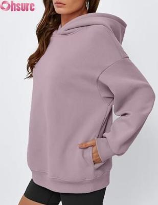 China Women Oversized Fleece Hoodie Solid Color Pullover Sweatshirt with Pocket | Casual Winter Warm Wear | OEM ODM Available for sale
