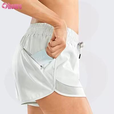 China Women's High Waist Yoga & Running Shorts Quick Dry Gym Athletic Shorts With Zip Back Pocket Skinny Casual Style Drawstring for sale