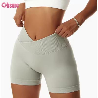 China Candy Color Quick Dry Nude Yoga Shorts Hip Lift Running Fitness Shorts Tight Height Waist Sports Leggings for sale